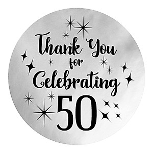 Black and Silver 50th Birthday Thank You Stickers - 1.75 in - 40 Labels