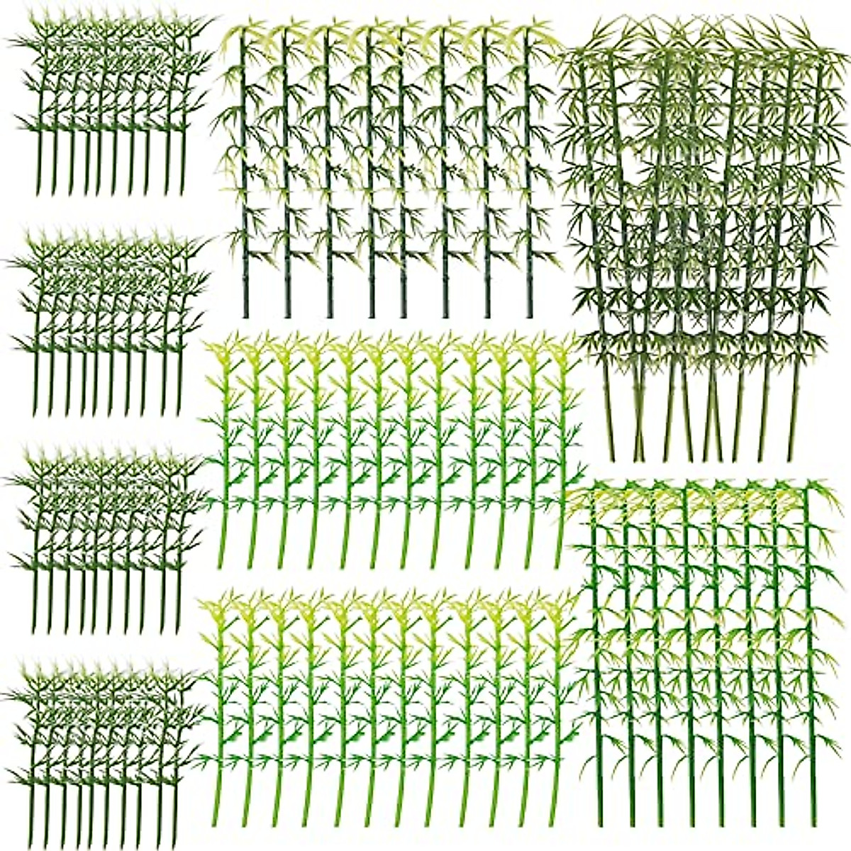 RONYOUNG 100PCS Model Miniature Bamboo Trees Landscape Green Plastic Bamboo Trees 2.3-5.9 inch 4Size Scale 1:75 Scenery Landscape Bamboo Tree Model Artificial Plants