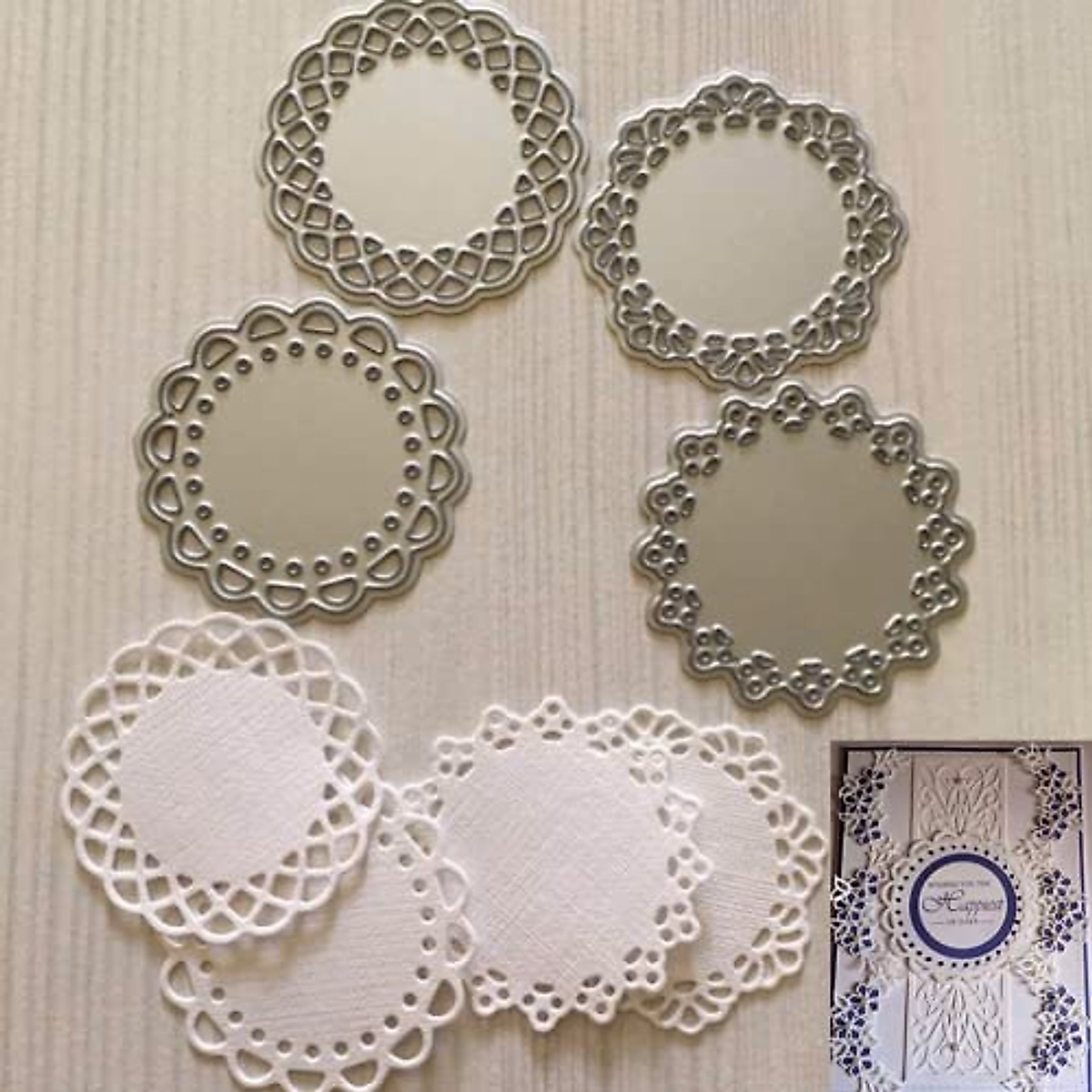 Metal Die Cuts Set Include 4 Different Patterns Round Lace Flower Border Cutting Dies Cut Stencils for Scrapbooking Photo Album Decorative Embossing Paper Dies for Card Making Template (Silver)