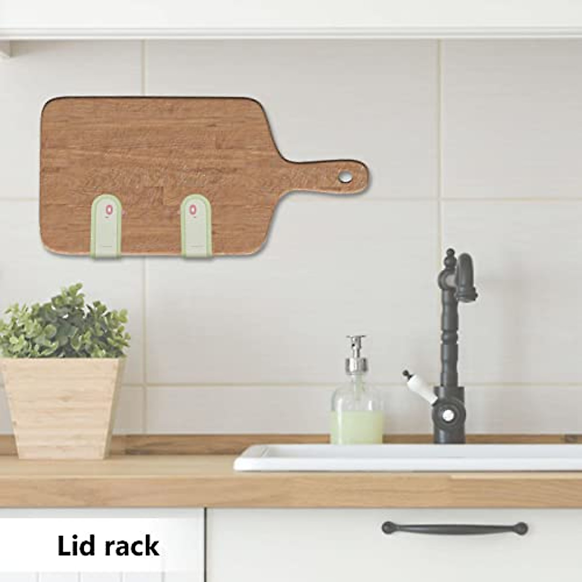 Pot Lid Organizer, Pot and Pan Cover Stand, Punch Free Wall Mount Pan Covers Storage, Non-slip Cutting Board Organizers for Kitchen Wall Adj