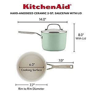 KitchenAid Hard Anodized Ceramic Nonstick Cookware Sauce Pan with Lid, 3 Quart, Pistachio