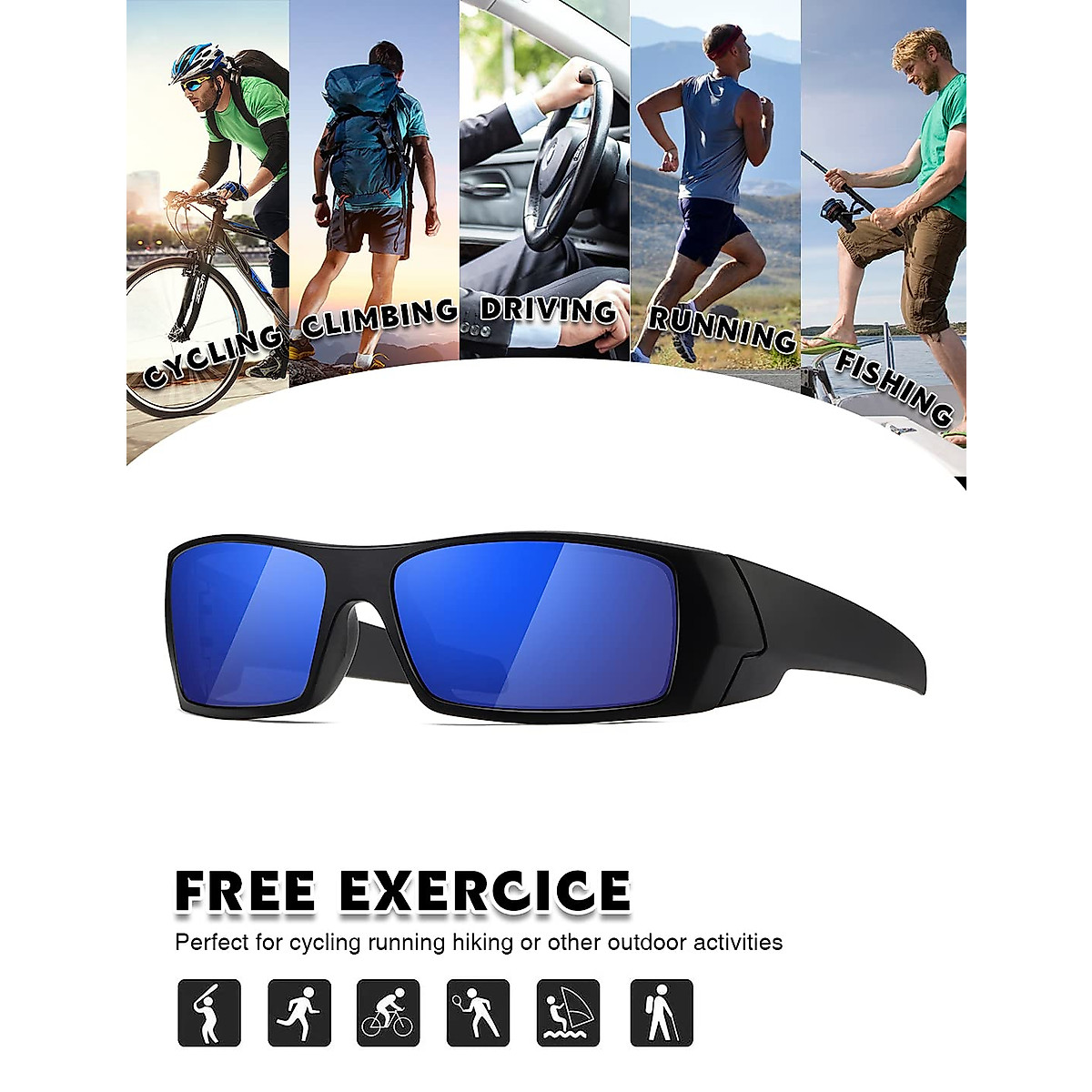 TIANYESY Polarized Sunglasses Men Womens Trendy Retro Sports Rectangular Wrap Around Vintage Shot Shield