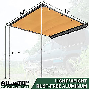 ALL-TOP Vehicle Awning 6.6'x8.2' Rooftop Pull-Out Retractable 4x4 Weather-Proof UV50+ Side Awning for SUV/Truck/Van
