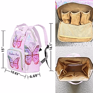 Purple Butterfly Girl Personalized Diaper Backpack with Name,Custom Travel DayPack for Nappy Mommy Nursing Baby Bag One Size