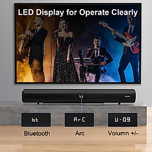 Passau Sound Bars for TV Speaker 22 Inch 60W Full-Range Divers, LED Display, Bass Adjustable, Bluetooth 5.3 Soundbar, HDMI(ARC)/USB/AUX Inputs, 5 EQ Surround Sound System TV Sound Bar for Home Audio