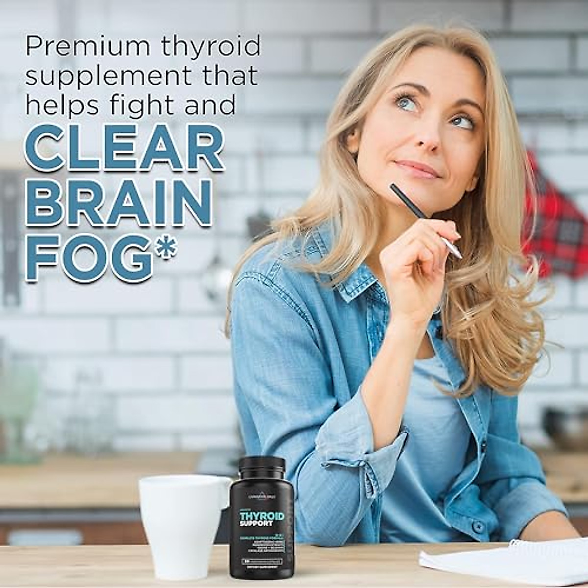 Livingood Daily Thyroid Support - Premium Supplement with Ashwagandha, Selenium, Iodine (from Kelp & Fronds), Zinc, L-Tyrosine, Copper, and Cordyceps - Focus, Metabolism, and Energy - 60 Capsules