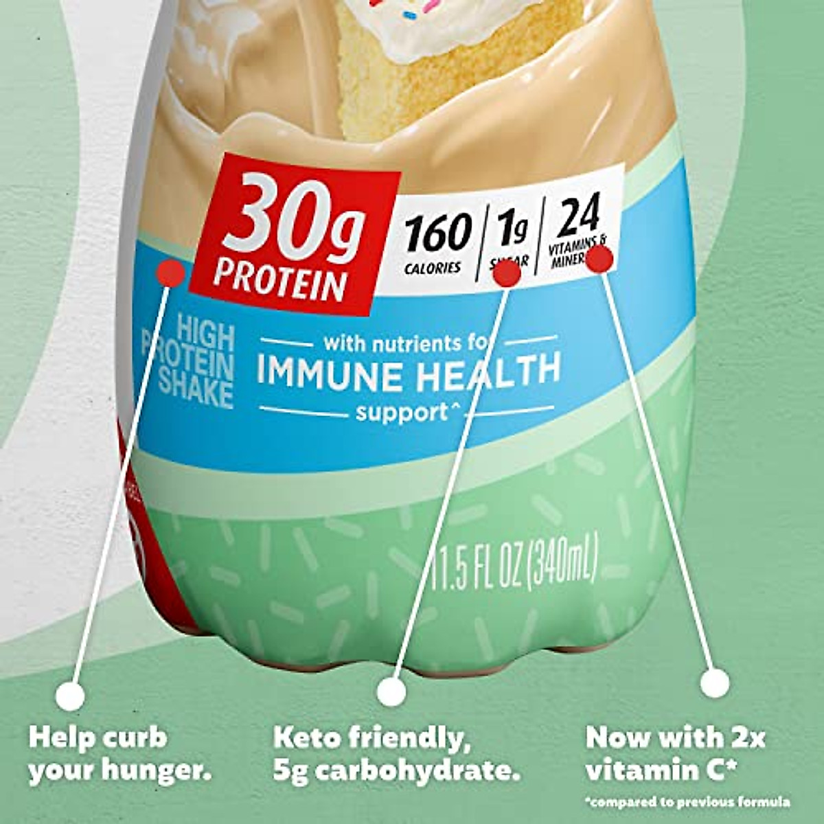 Premier Protein Shake, Cake Batter, 30g Protein, 1g Sugar, 24 Vitamins & Minerals, Nutrients to Support Immune Health, 11.5 Fl Oz, 12 Count