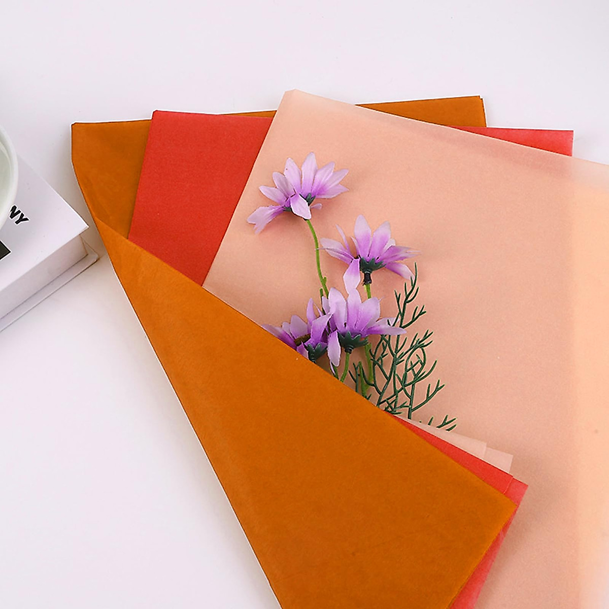 Ueerdand Gift Wrapping Tissue Paper for Packaging 105 Sheets Single-Sided Metallic Wrapping Craft Papers Bulk for DIY Artworks Flower Decoration (12 x 20 Inches, Brown)