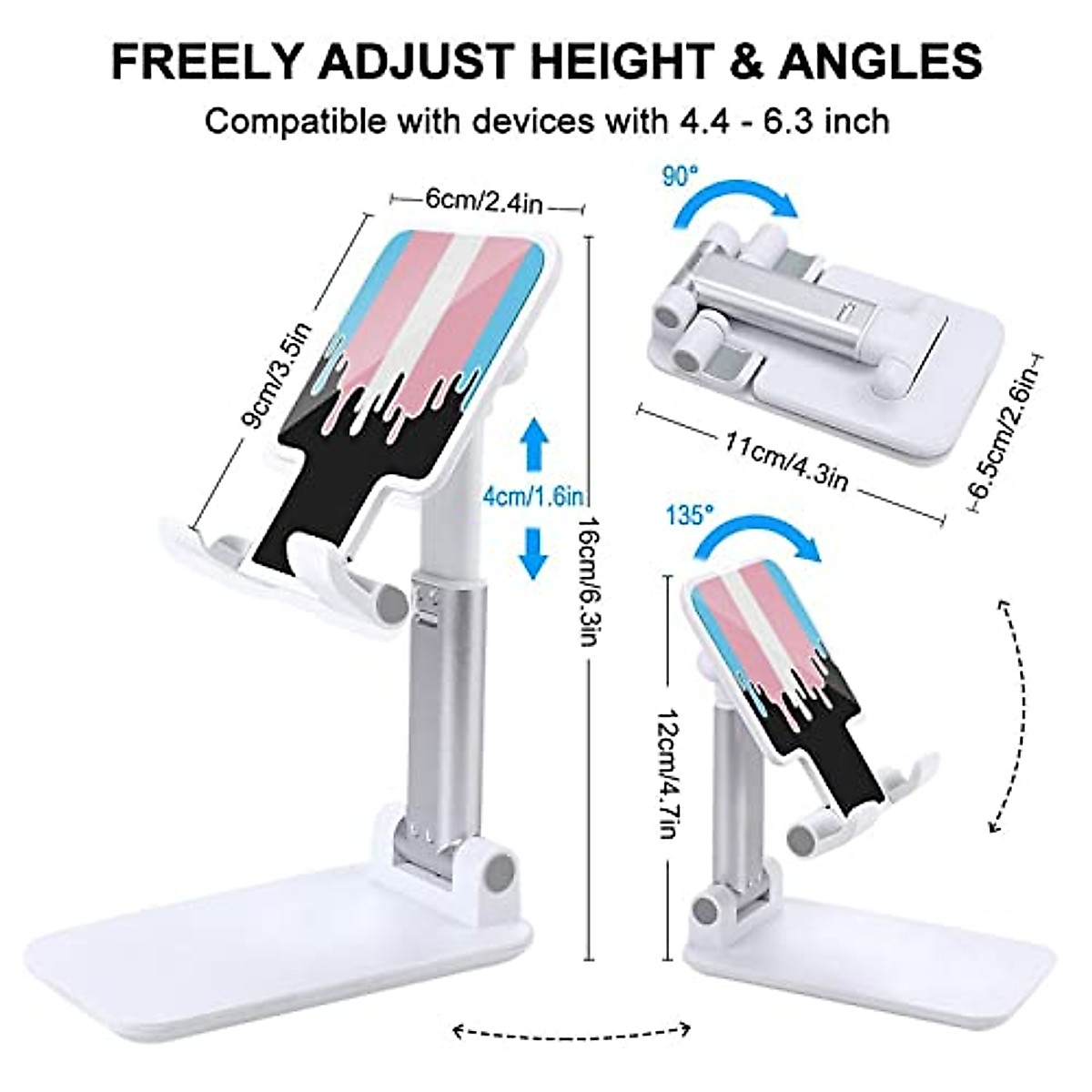 Trans Pride Color Melting Flag LGBT Print Cell Phone Stand Compatible with iPhone Switch Tablets Foldable Adjustable Cellphone Holder Desktop Dock (4-13")