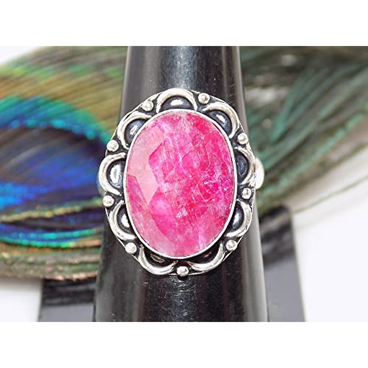 Ruby Pink Beryl Ring, Silver Plated Ring, Handmade Ring, Women Ring, Adjustable Ring (Size- 7.75 USA) BRS-394