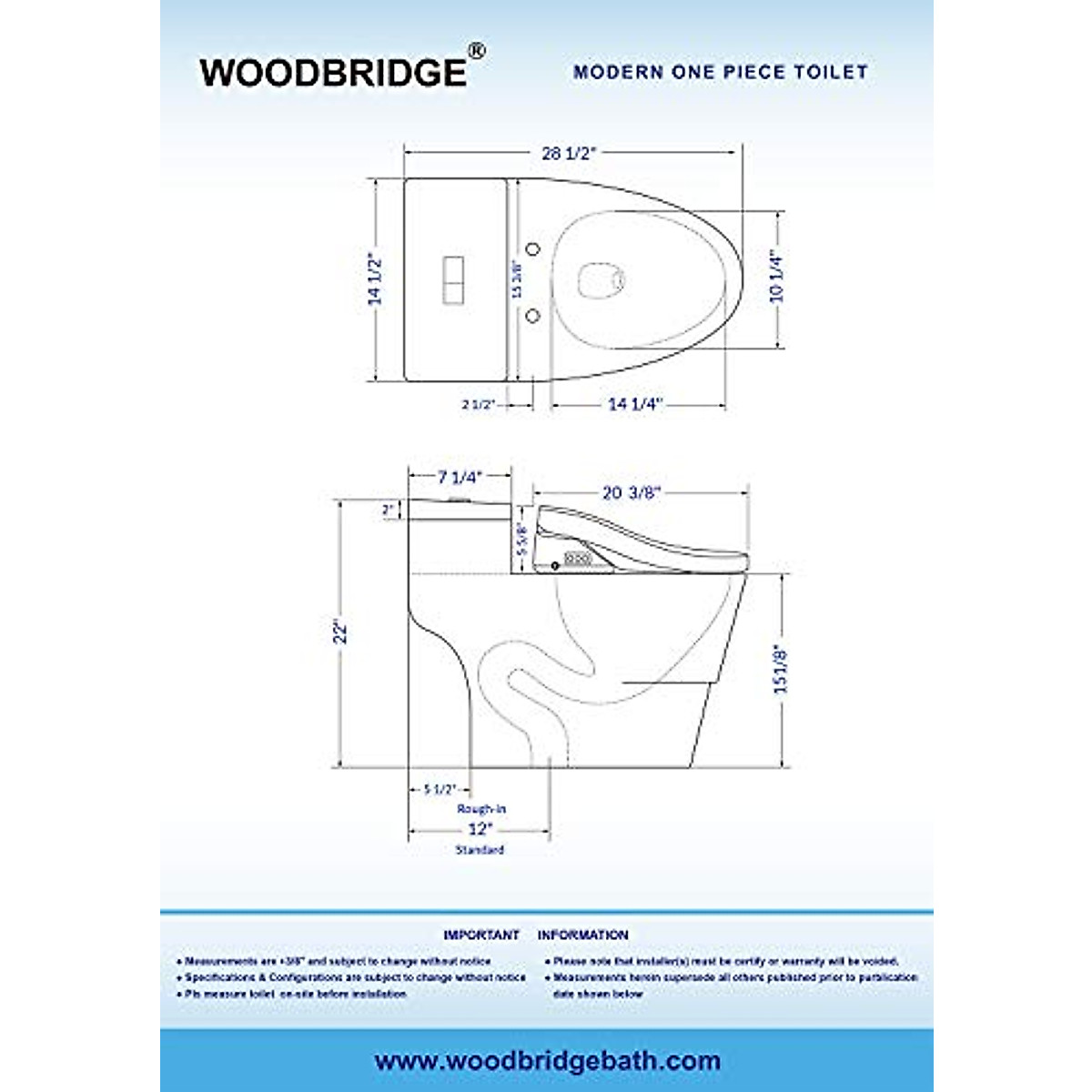 WOODBRIDGE White Luxury, Elongated One Piece Advanced Bidet, Smart Toilet Seat with Temperature Controlled Wash Functions and Air Dryer T-0737