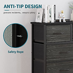 LUMTOK 10-Drawer Dresser, Fabric Dressers Drawers for Bedroom, Hallway, Nursery, Closets, Steel Frame, Wood Top, Easy Pull Handle (Black Wood Veins)