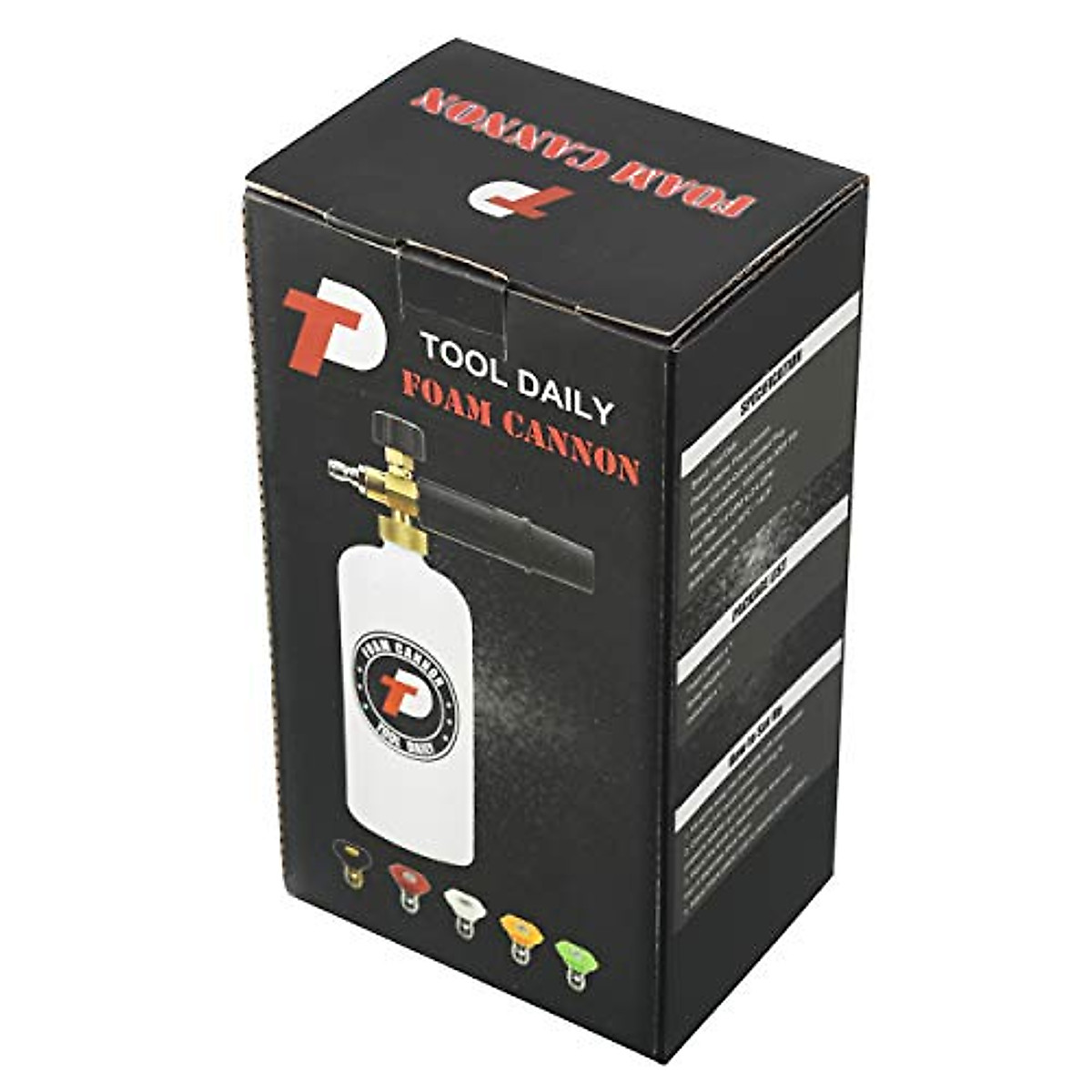 Tool Daily Foam Cannon with 1/4 Inch Quick Connector, 1 Liter, 5 Pressure Washer Nozzle Tips