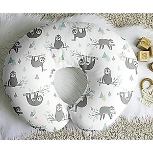 Sweet Jojo Designs Blue Jungle Sloth Nursing Pillow Cover Breastfeeding Pillowcase for Newborn Infant Bottle Breast Feeding Pillow NOT Included Turquoise Green Tropical Botanical Rainforest Animal