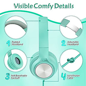 Kids Headphones with Microphone, Wired Headsets for Kid Child Teens Boys Girls with 85dB/94dB Volume Limit, Foldable Adjustable for School, Travel, 3.5mm Audio Jack for iPad, Tablet, PC, Chromebook