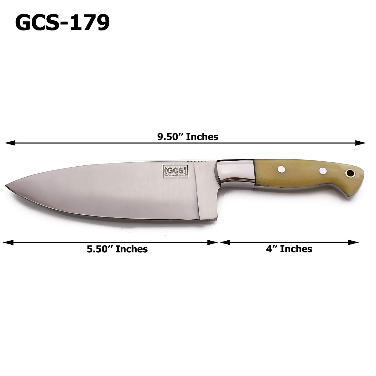 GCS Handmade Bone Handle D2 Tool Steel Chef Knife with leather sheath Full tang blade designed for Hunting & EDC GCS 179