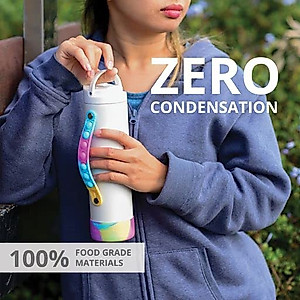 Elemental Iconic Pop Kids Water Bottle for School Girls and Boys | Triple Insulated Stainless Steel Thermos with Straw Lid & Fidget Handle | Flask Water Bottle | BPA free Tumbler, 20oz - White Tie Dye