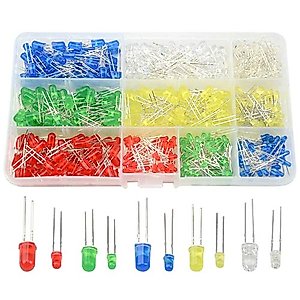 XINGYHENG 500Pcs 10 Values 5 Colors 3mm and 5mm Light Emitting Diodes Assorted Kit Electrical Components for Lighting Bulbs and Lamps(Red Yellow Blue Green White)