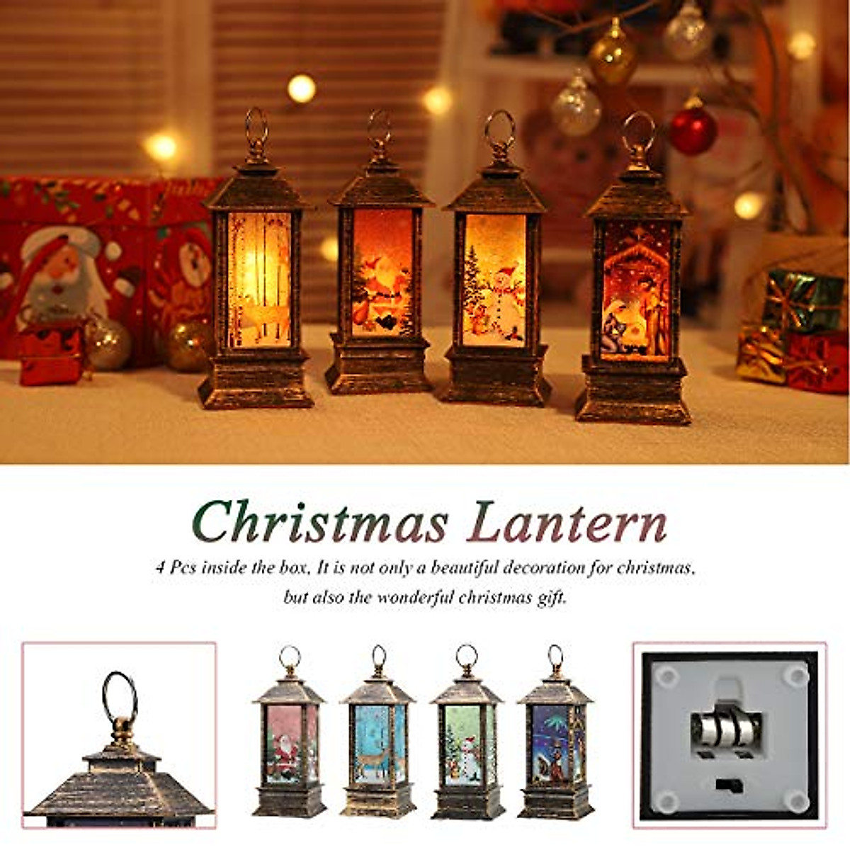 JEDAWN Christmas Decorations Christmas Snow Globe Christmas Lantern Christmas Candle Holder Christmas Indoor Decor Xmas Gifts with Christmas Decorative Lantern