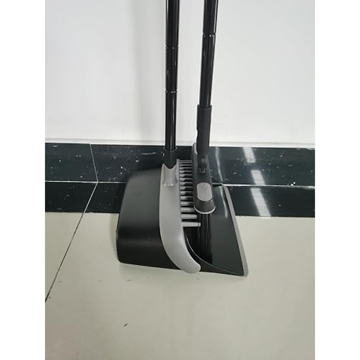 JEHONN Broom and Dust Pan, 54.3 inches Long Handle Swivel Brush, Upright Foldable Dustpan with Comb Teeth for Home Kitchen Lobby Indoor Floor Cleaning (Black & Gray)