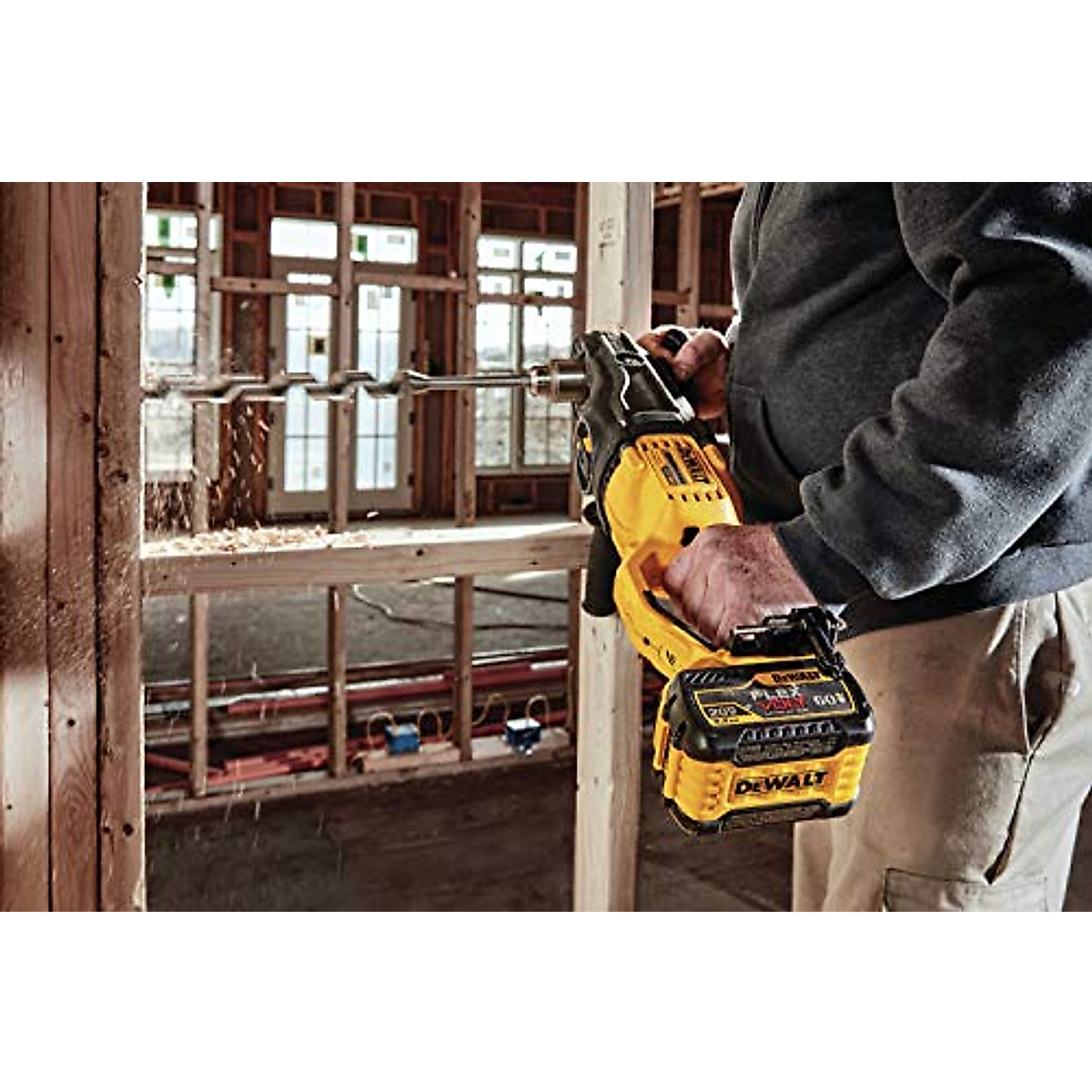 DEWALT 60V MAX* Right Angle Drill with E-Clutch System Kit, In-Line Stud/Joist (DCD470X1)
