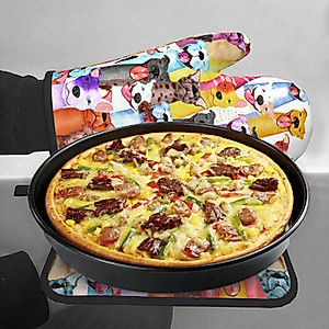 Cute American Pit Bull Terrier Dogs Puppy Lovers Colorful Tie Dye Oven Mitts and Pot Holders Sets Reusable Soft Cotton Heat Resistant Oven Gloves For Kitchen Microwave BBQ Baking Print Oven Mitt Gifts