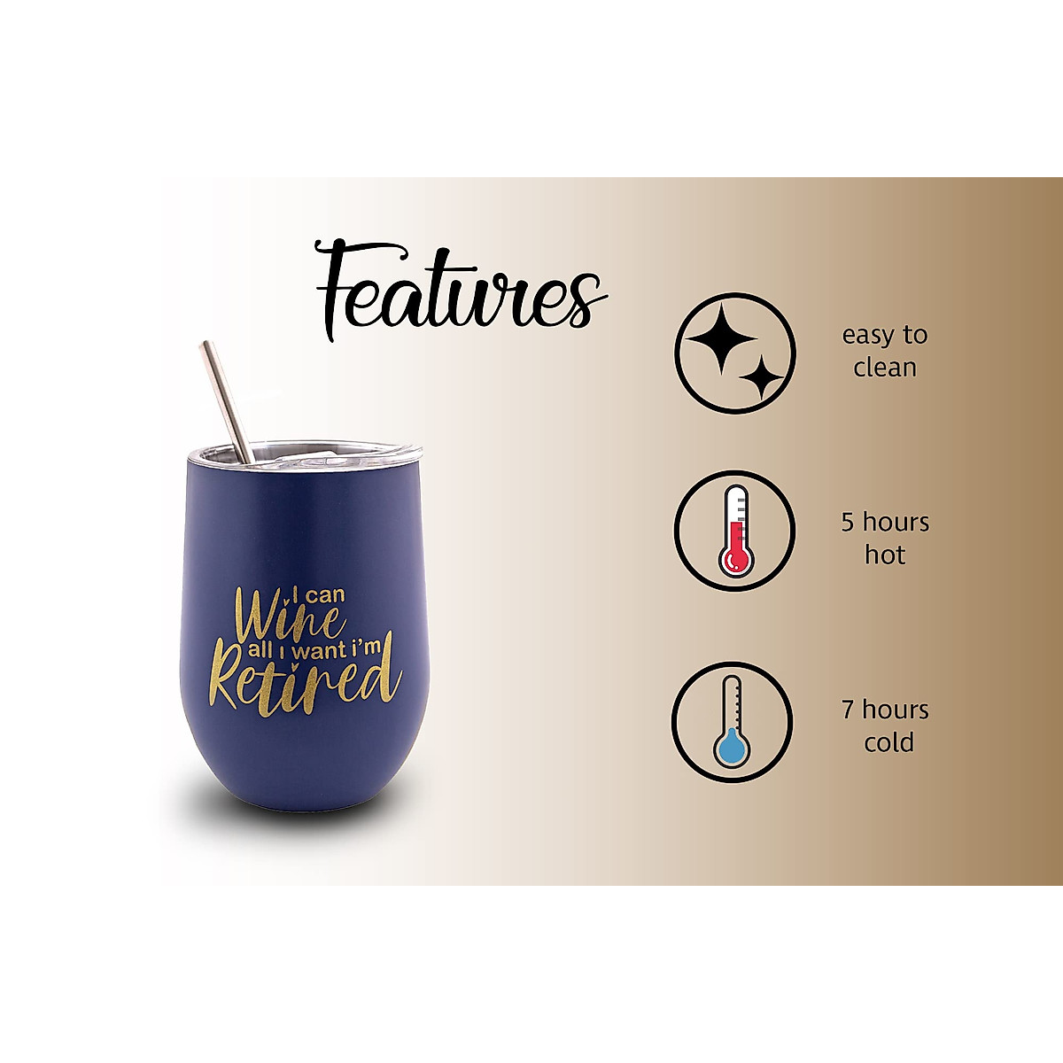 Verre Esprit Retirement Wine Tumbler 12 Oz -Retired Wine Glass - Retirement Gifts Wine Glass - I Can Wine All I Want I'm Retired - Stainless Steel Drinking Cup - Comes In Stunning Gift Box