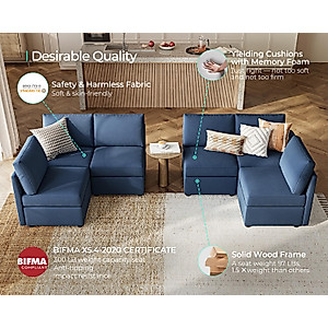 LINSY HOME Modular Sectional Sofa, Convertible U Shaped Couch with Storage, Memory Foam, Sectionals Ottomans, 6 Seat Oversized Chaise for Living Room, Blue, S900-C11-60