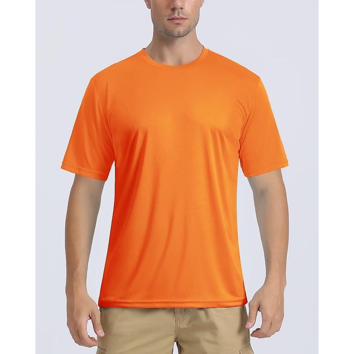 Boladeci Swim Shirts for Men Rash Guard Short Sleeve Tshirts Summer Sun UV Protection Clothing Orange Sport Workout Gym Athletic Shirts Tees