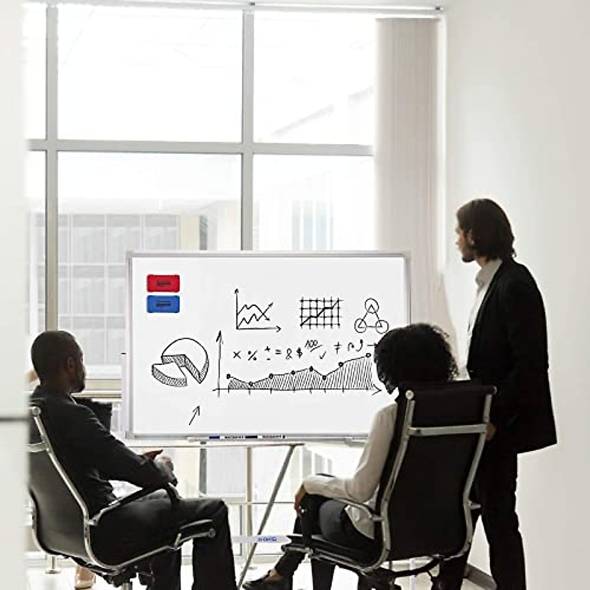 Mobile Whiteboard 36"x24" Magnetic Dry Erase Board with Stand - Adjustable Height Double Side Rolling White Boards on Wheels for Home, Office & School