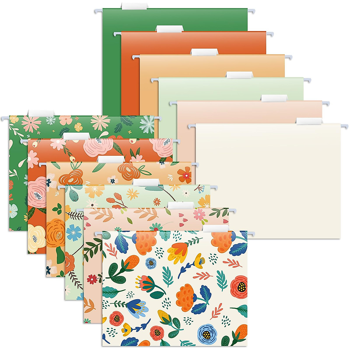 Qeeenar Decorative Floral File Folders, Letter Size, 12 Pieces, with Removable Labels and Adjustable Tabs