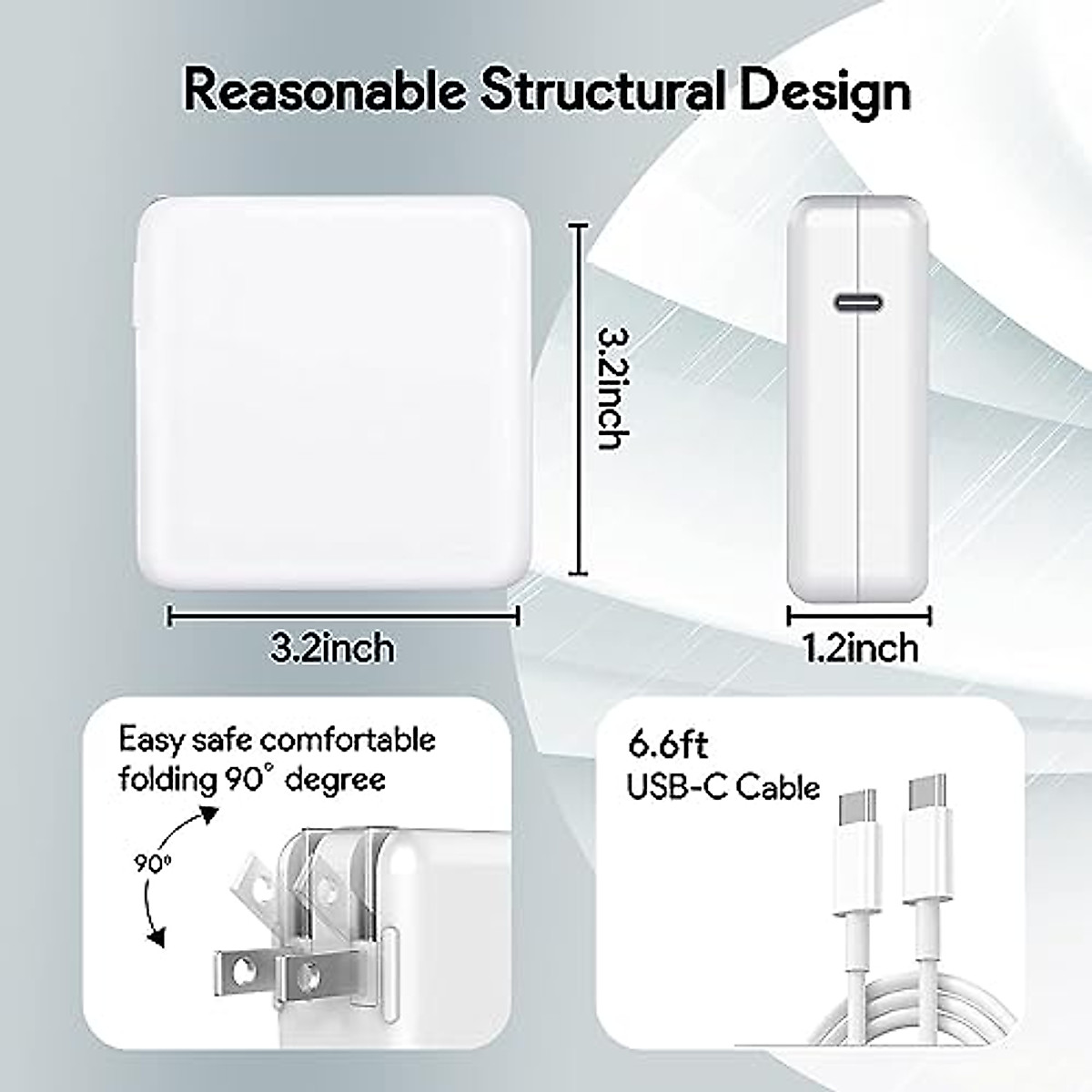 Mac Book Pro Charger - 96W USB C Charger Fast Charger for USB C Port MacBook pro & MacBook Air, ipad Pro, M1 M2 Laptop Power Adapter, 6.6ft USB C to USB C Charge Cable