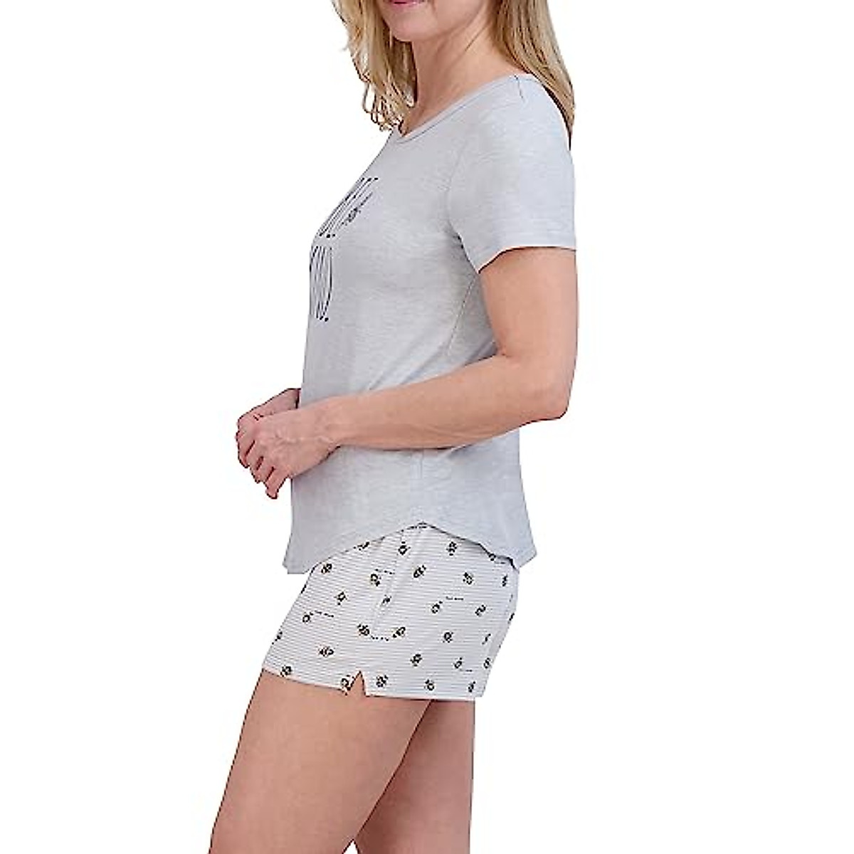 Rae Dunn Women's Sleepwear, BEE KIND Short Sleeve Top and Shorts Womens Pajama Sets, Soft summer loungewear, Light Grey, 1X