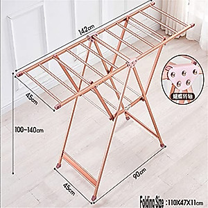 CZDYUF Aluminum Alloy Clothes Drying Hanger Floor Folding Clothes Rack Indoor Balcony Home Baby Clothes Drying Quilt Hanger (Color : Pink, Size : 110 * 47 * 11cm)