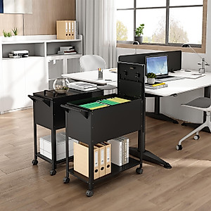 NODHM Metal Mobile File Cabinet, Rolling File Cart File Box with Sliding Cover and Wheels, Rolling Filing Cabinet Locking Tool Storage Cabinets for Home Classroom Office