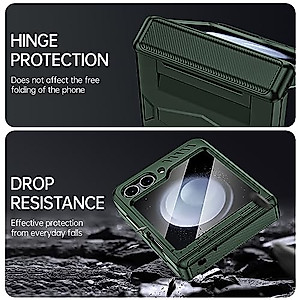 Vizvera for Samsung Galaxy Z Flip 5 Case with Hinge Protection, Flip z 5 Case Built-in Screen Protection HD Clearly Full Body- Silicone All-Inclusive Shockproof Case for Galaxy z flip 5 (2023)-Green