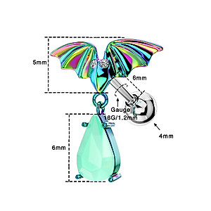 OUFER Dangle Cartilage Stud Earrings 316L Surgical Steel Bat Shaped Tragus Helix Piercing Jewelry Halloween Ear Body Piercing Jewelry