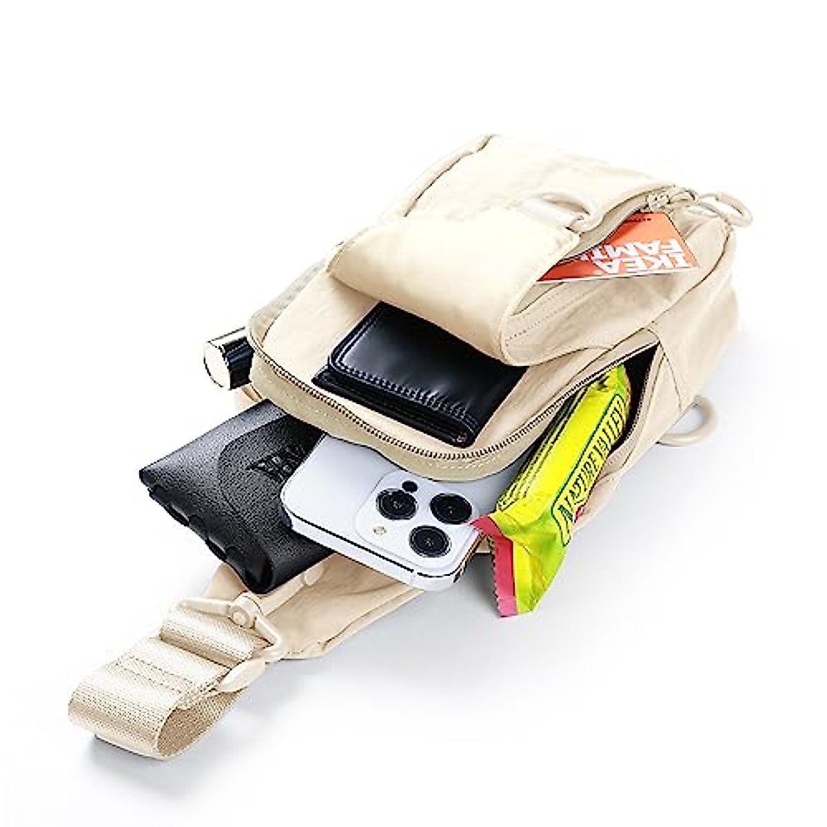 ASLABCREW Sling Bag with Adjustable Strap, Crossbody Daypack Chest Bag Small Backpack for Hiking Traveling, Ivory