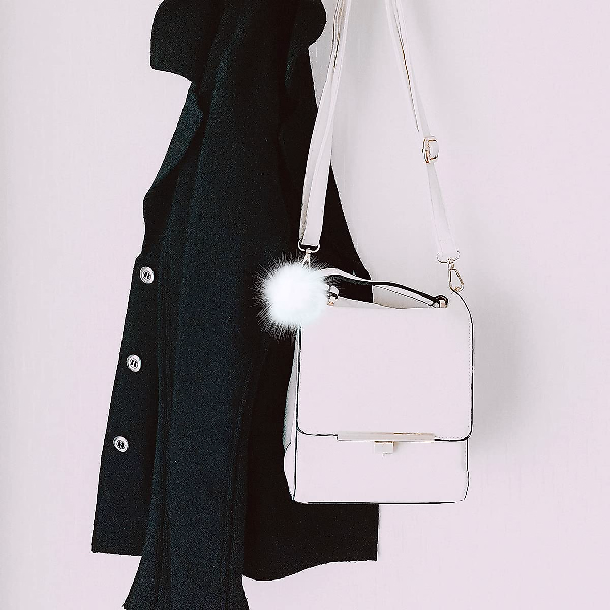 12 Pieces Christmas White Faux Fur Pom Pom Balls Fur Fluffy Pompom Ball with Elastic Loop for Hats Shoes Scarves Gloves Scarves Bag Key Chain Charms Accessories(White)