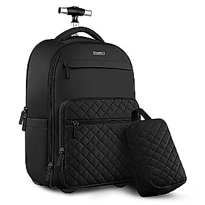ZOMFELT Rolling Backpack for Women, Carry on Luggage Travel Backpack with Wheels, 17 Inch Laptop Backpack with Toiletry Bag, Wheeled Backpack for Travel Trip Business
