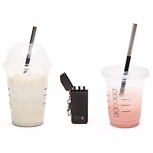 STRO Portable Reusable Metal Straw with Travel Case & Built-in Cleaning Brush, Stainless Steel Straws Drinking Straw for 20 and 30 oz Tumblers, Cans, Bottles, Cups