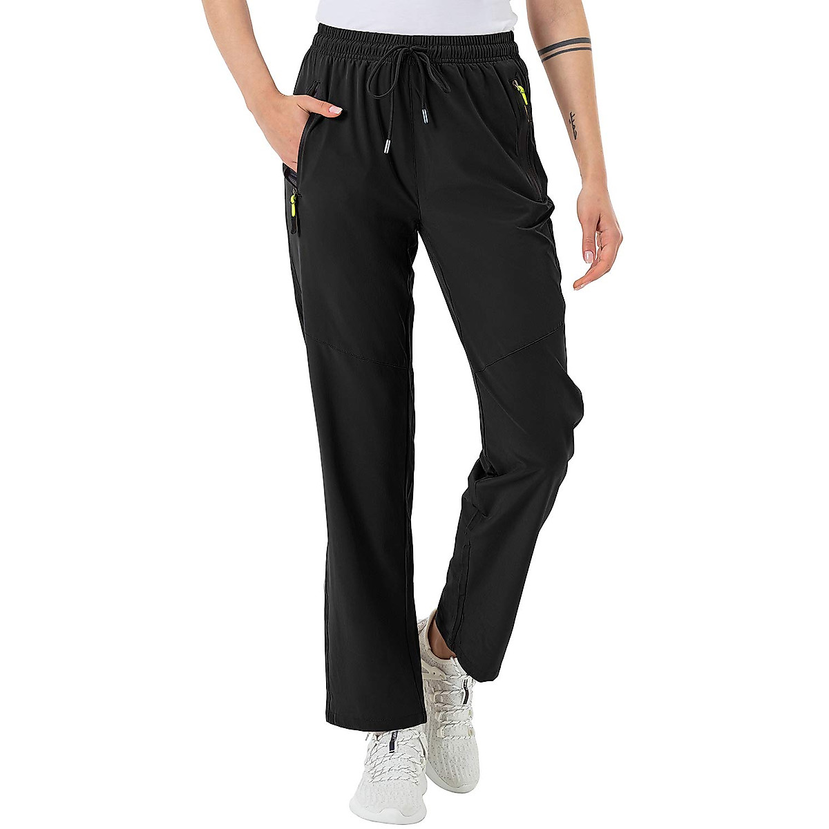 BGOWATU Women's Hiking Cargo Pants Quick Dry Lightweight Water Resistant Joggers Pants Zipper Pockets (Black,US XL)