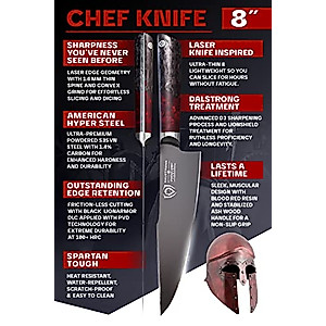 Dalstrong Chef Knife - 8 inch - Spartan Ghost Series - American Forged S35VN Powdered Steel Kitchen Knife - Maple & Red Resin Handle - Razor Sharp Cooking Knife -Sheath Included