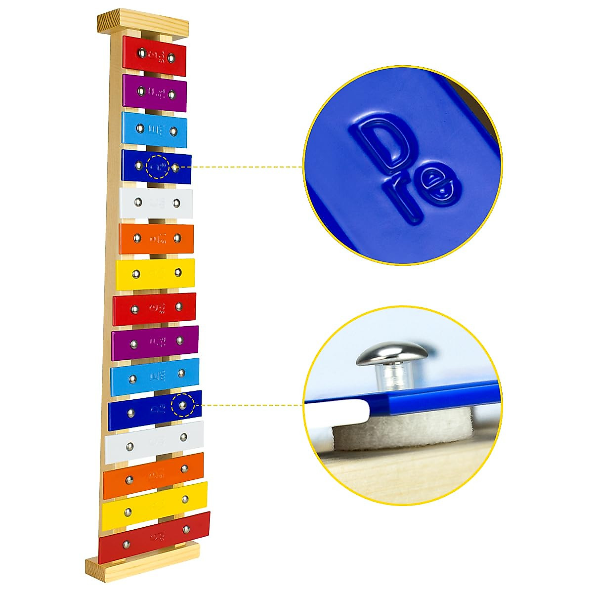 CeleMoon 15 Tone Natural Wooden Xylophone for Kids Toddler with Multi-Colored Metal Bars, Music Instrument for Preschool Educational Learning Toys for Children Boys Girls