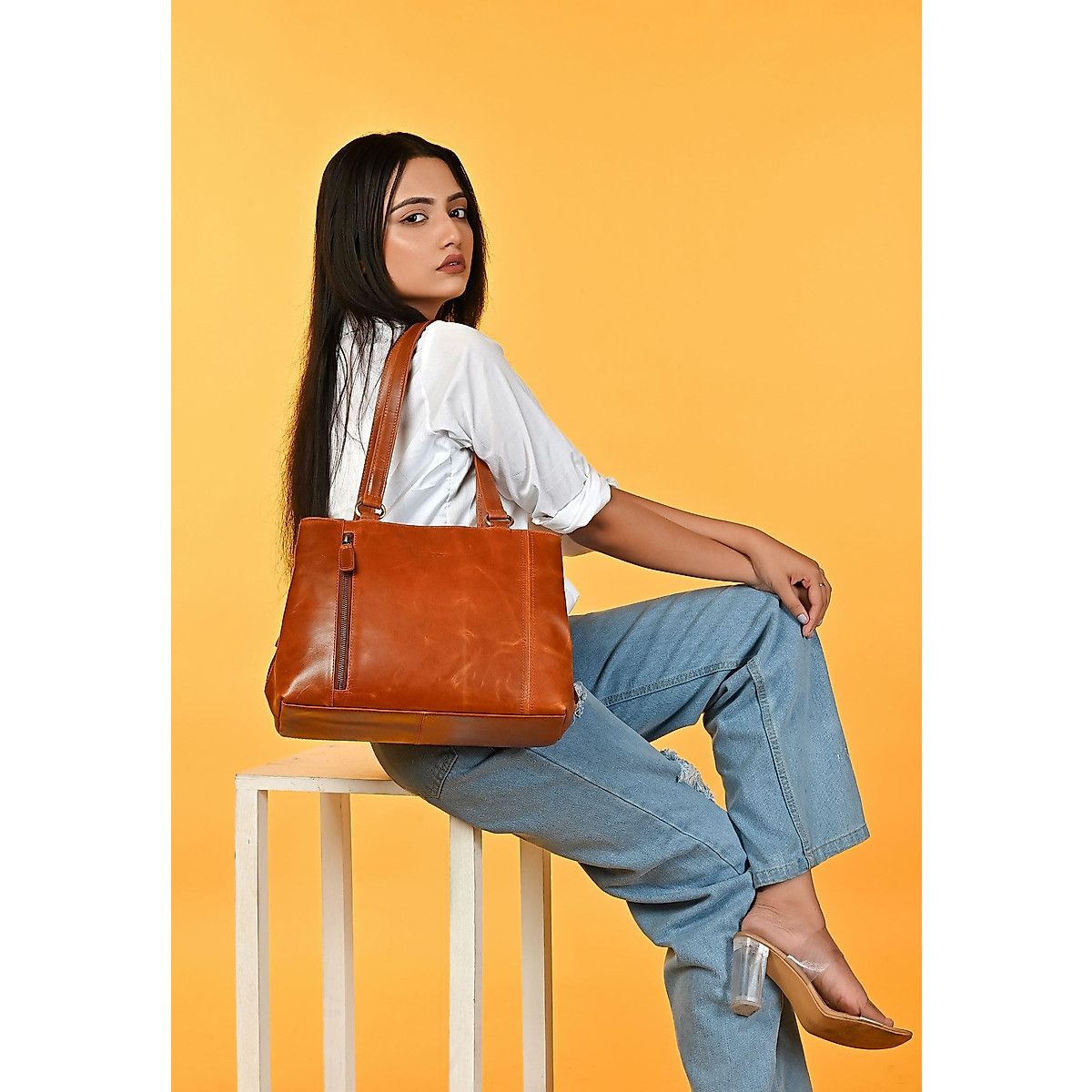 ROLANDO Maya Women's Top-Handle Leather Handbag (Oily Brown)