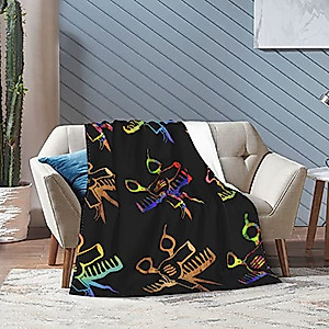Scissors and Comb Hair Stylist Salon Black Soft Throw Blanket All Season Microplush Warm Blankets Lightweight Tufted Fuzzy Flannel Fleece Throws Blanket for Bed Sofa Couch 50x60in
