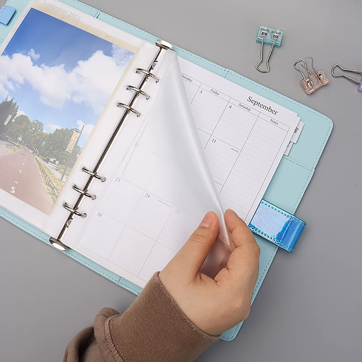 A5 Binder Pockets Zipless 24pcs Binder Inserts Budget Envelopes Frost PVC Binder Sleeves Sheet Protectors for 6-Ring A5 Binder Accessories Photos Cards Bills Organizer (A5, 24pcs)