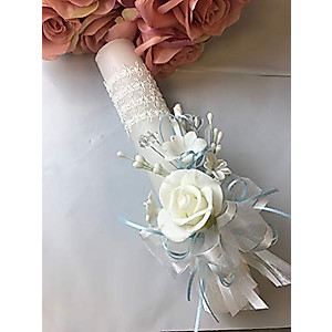 OOKi- Baptism Candle Flowers Crystals Cross lace and Ribbon Favor,Christening,Blessing Day,Communion Candle,Christening Ceremony Candle (Blue)
