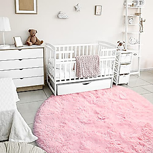 Gifeas Pink Round Rug for Girls Bedroom, Fluffy Circle 4'X4' , Kids, Shaggy Circular Rug for Baby Nursery Dorm, Upgrade Fuzzy Plush Rug for Living room, Cute Room Decor for Teens