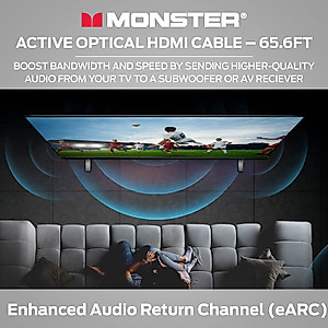 Monster M-Series Active Optical Lightwave Cable Certified Premium HDMI 2.1-48 Gbps Cable with Aluminum Extrusion Connector, V-Grip, Duraflex Protective Jacket - Supports 8K @ 60HZ, 4K @ 120HZ, 65.6 FT